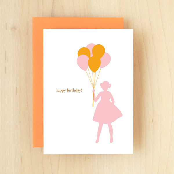 "Happy Birthday!" Girl Balloons Greeting Card #169 - Silhouette Blue ...